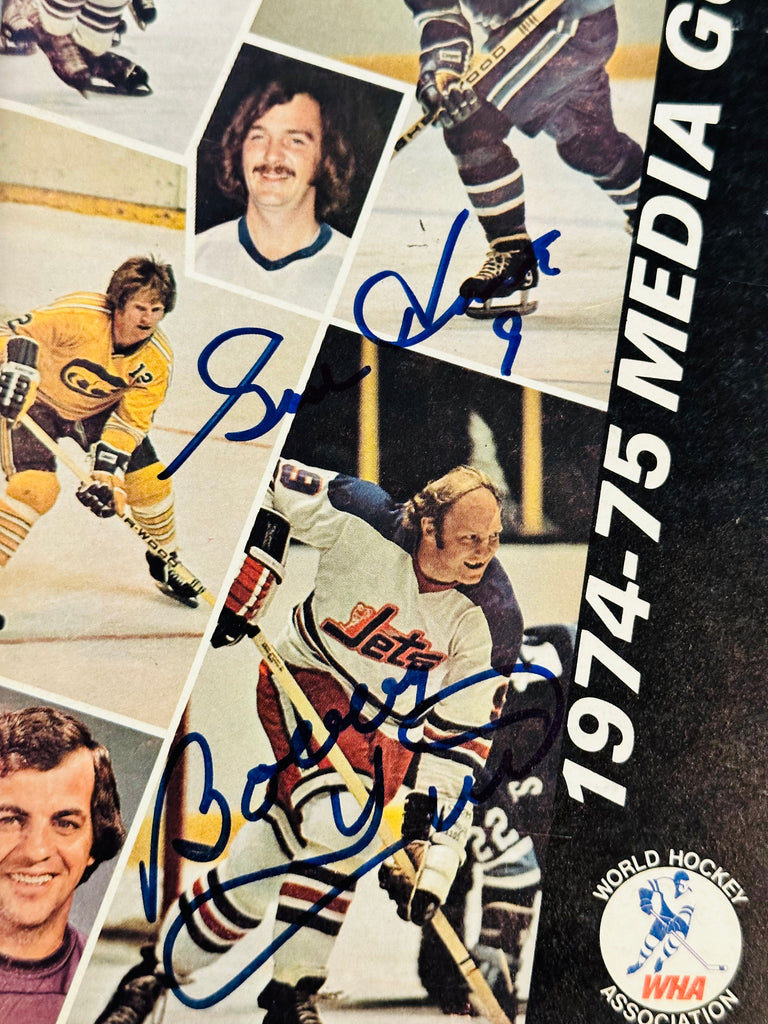 Bobby Hull and Gordie Howe WHA hockey autographed media guide with COA ...